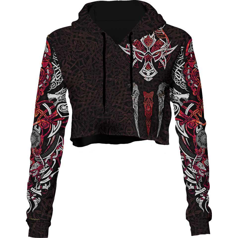 Fenrir Crop Hoodie - Crimson Edition – Lunafide